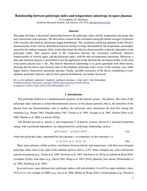 Pdf Relationship Between Polytropic Index And Temperature Anisotropy In Space Plasmas