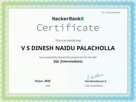 dinesh naidu palacholla on linkedin hackerrankcertificate sqlskills
