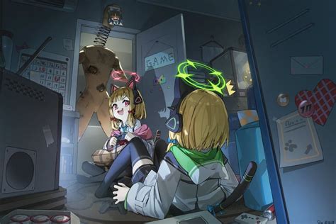 Yuuka Momoi Midori And Coil Head Blue Archive And 1 More Drawn By