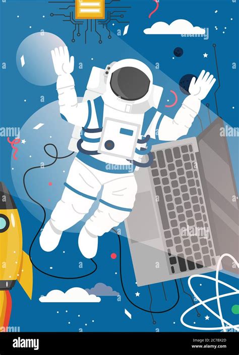 Quantum Computing Space Exploration Vector Poster Template Stock Vector