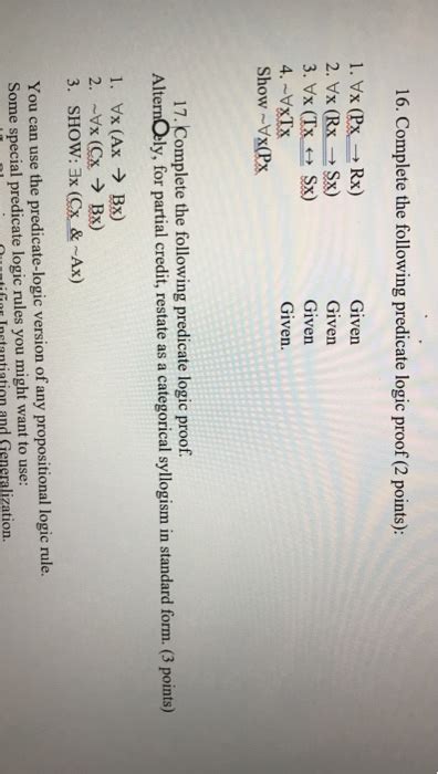 Solved Complete The Following Predicate Logic Proof Chegg
