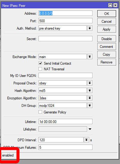 Ipsecpeer Is Not Enabled General Mikrotik Community Forum