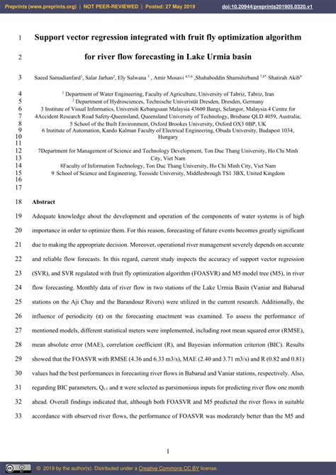 Pdf Support Vector Regression Integrated With Fruit Fly Optimization Algorithm For River Flow