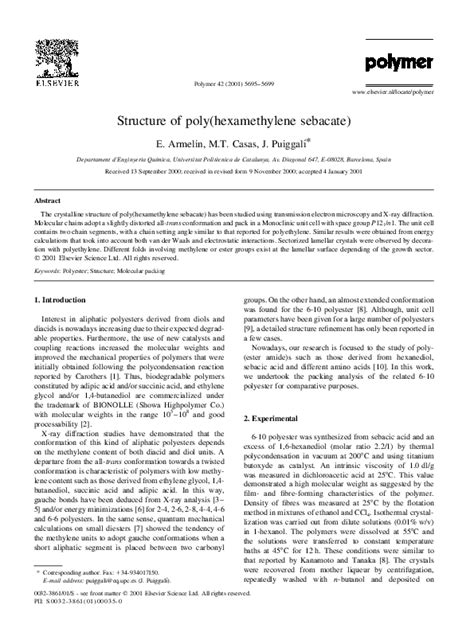 Pdf Structure Of Poly Hexamethylene Sebacate Maria Layme Casas