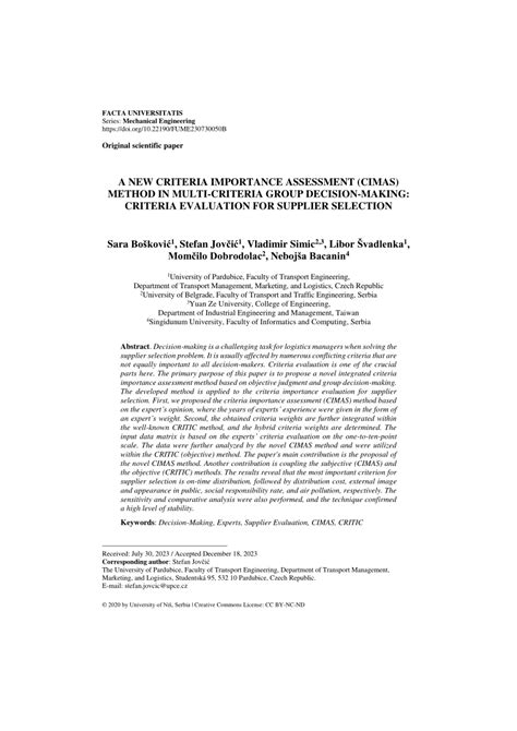 pdf a new criteria importance assessment cimas method in multi