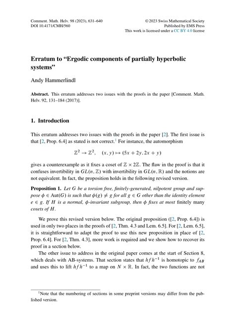 Pdf Erratum To Ergodic Components Of Partially Hyperbolic Systems”