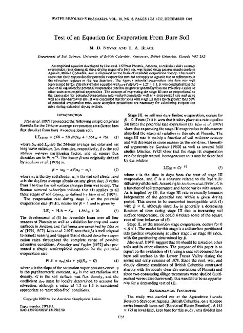 Pdf Test Of An Equation For Evaporation From Bare Soil