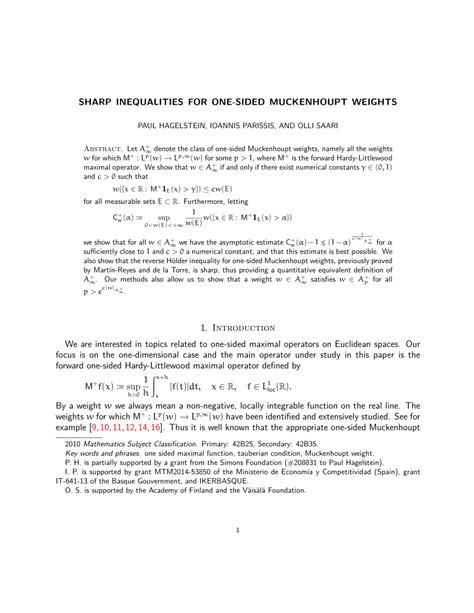 Pdf Sharp Inequalities For One Sided Muckenhoupt Weights