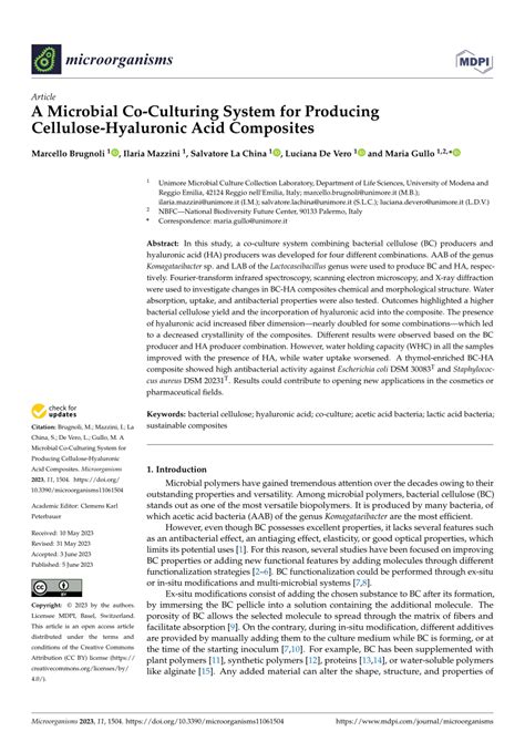 Pdf A Microbial Co Culturing System For Producing Cellulose Hyaluronic Acid Composites