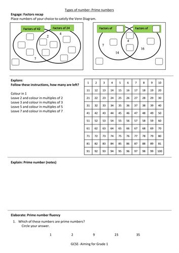 Gcse Revision Worksheet Multiples Factors And Primes Teaching Resources