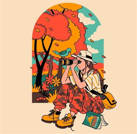 Beautiful Autumn에 있는 핀 예술 그림 캐릭터 드로잉 그래픽 디자인 포스터