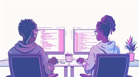 Premium Photo Software Developers Collaborating To Solve Coding Dilemma In Vibrant Pastel