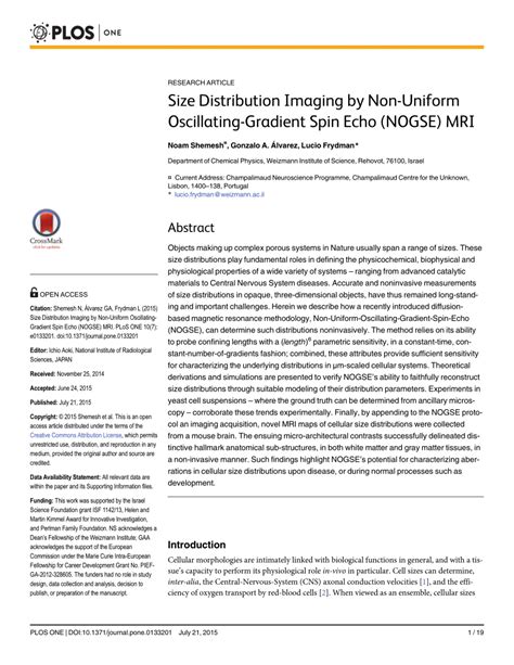 Pdf Size Distribution Imaging By Non Uniform Oscillating Gradient Spin Echo Nogse Mri