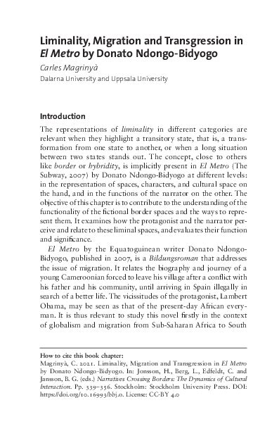 Pdf Liminality Migration And Transgression In El Metro By Donato Ndongo Bidyogo