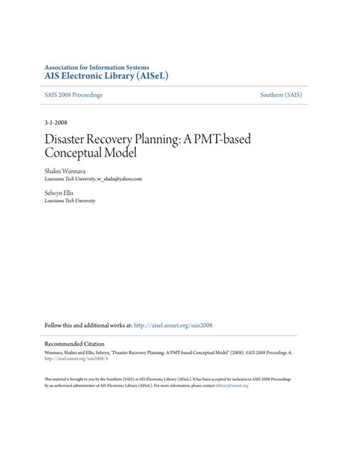 Disaster Recovery Planning A Pmt Based Conceptual Model Pdf Behavioural Sciences Psychology