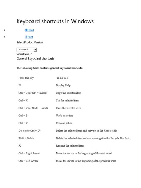 Win7 Keyboard Shortcuts Pdf Remote Desktop Services Computer Keyboard
