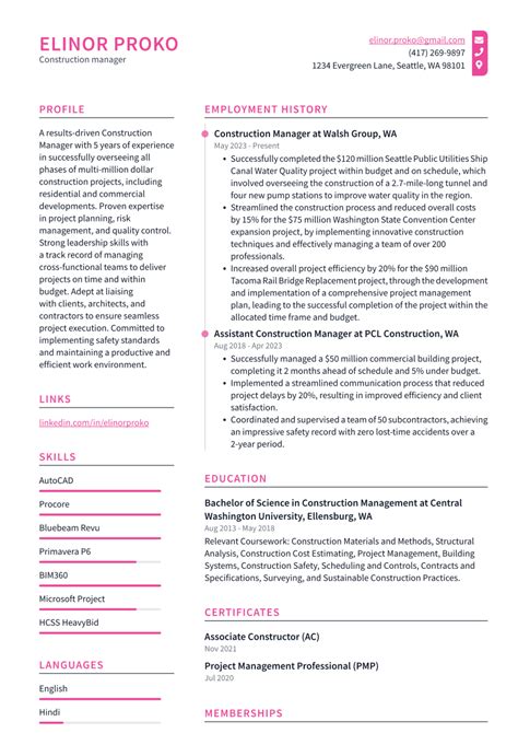 Top 17 Construction Manager Resume Objective Examples