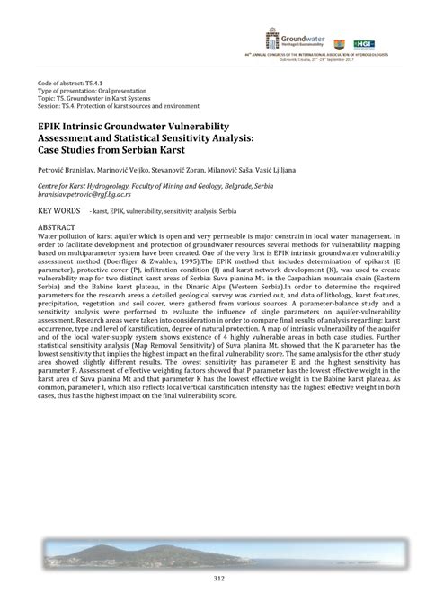 Pdf Epik Intrinsic Groundwater Vulnerability Assessment And Statistical Sensitivity Analysis