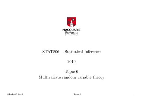 Stat806 Topic 6 2019 Lecture Notes Statistical Inference Stat806 Statistical Inference 2019