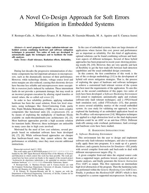 Pdf A Novel Co Design Approach For Soft Errors Mitigation In Embedded