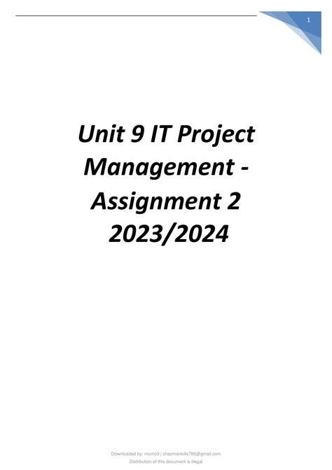 Unit 9 It Project Management Assignment 2 2023 2024 Latest Solution Unit 9 It Project
