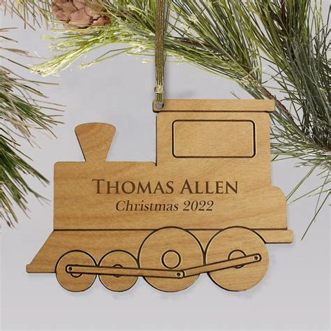 Wooden Personalized Train Christmas Ornament Engraved Train Christmas