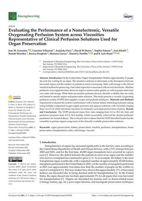 PDF Evaluating The Performance Of A Nonelectronic Versatile Oxygenating Perfusion System