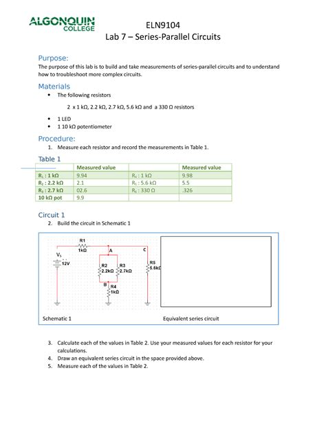 Lab Series Parallel Circuits V ELN Lab Series Parallel Circuits Purpose The Purpose