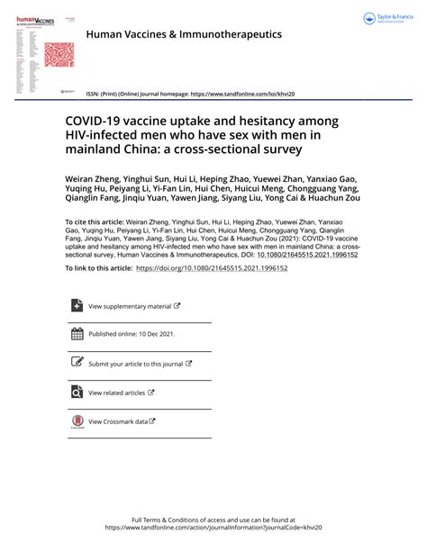 Pdf Covid 19 Vaccine Uptake And Hesitancy Among Hiv Infected Men Who