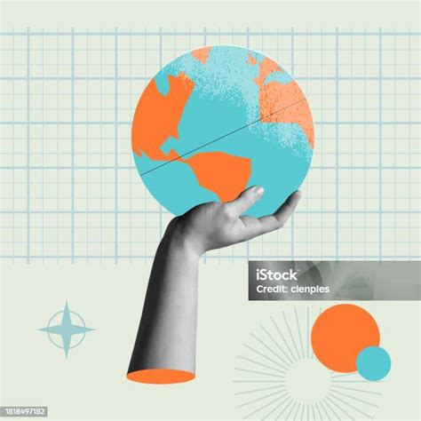 인간의 손 지구 지구를 들고 콜라주 복고풍 스타일 벡터 일러스트 레이 션 행성 지구에 대한 스톡 벡터 아트 및 기타 이미지 행성 지구 세계지도 합성 이미지 Istock
