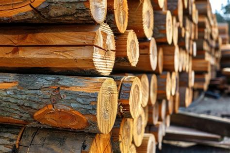 Storage Of Stack Of Timber Log Planks Wood Industry Premium Ai