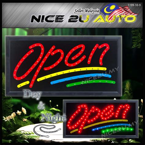 LED Signboard Display Light Day Night X CM With Metal Hang Chain Open Welcome Burger Roti
