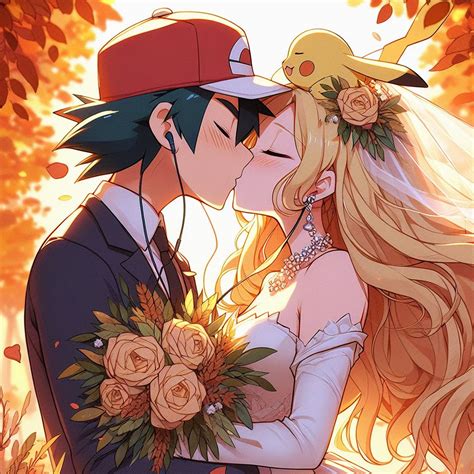 Ash X Serena Pokemon Autumn Wedding Kiss By Amourshippingworld