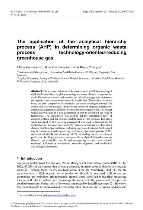 pdf the application of the analytical hierarchy process ahp in