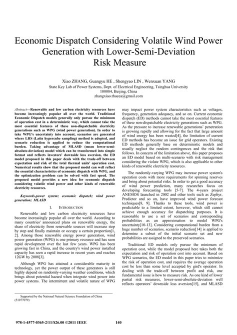 Pdf Economic Dispatch Considering Volatile Wind Power Generation With Lower Semi Deviation