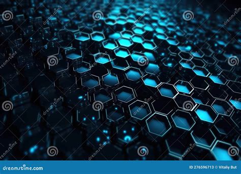 Network Connection Concept Blue Honeycomb Shiny Background Futuristic Abstract 3d Geometric