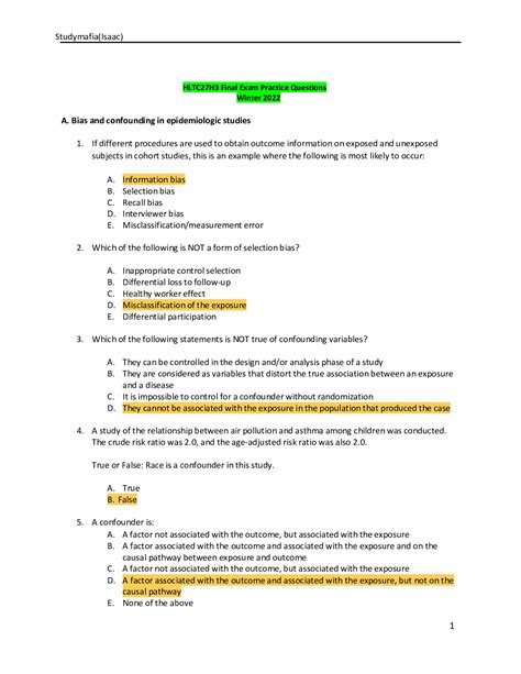 HLTC27H3 Final Exam Practice Questions Winter 2022 Browsegrades