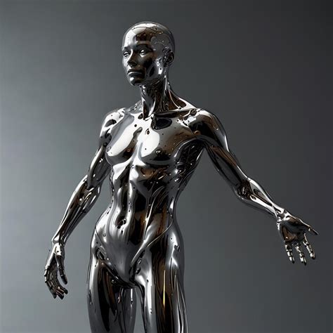 Human Figure Composed Of Flowing Liquid Metal Capturing A Dynamic And Metallic Form In