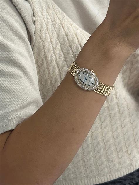 Cartier Baignoire 18k Yellow Gold With Three Row Diamonds Bezel Ladies