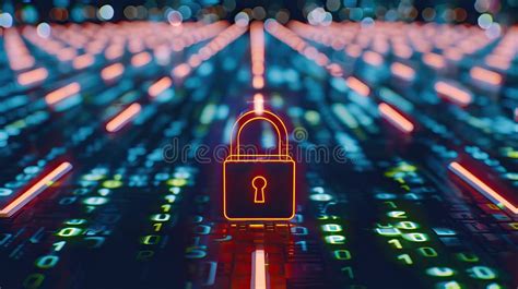 Holographic Padlock Amidst Data Streams And Binary Code In High Tech