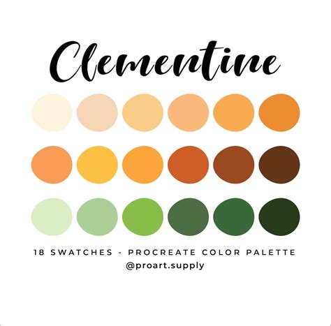 Clementine Procreate Color Palette Hex Codes Orange Brown Green For