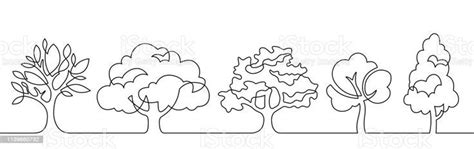 Single Line Drawing Trees Ricamo Creativo Tatuaggi