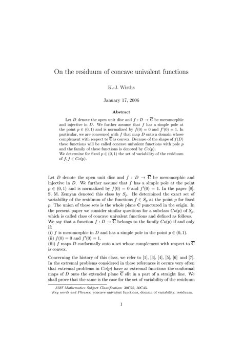 Pdf On The Residuum Of Concave Univalent Functions