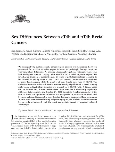 PDF Sex Differences Between CT B And PT B Rectal Cancers