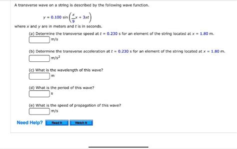 solved a transverse wave on a string is described by the following