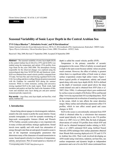 Pdf Seasonal Variability Of Sonic Layer Depth In The Central Arabian Sea