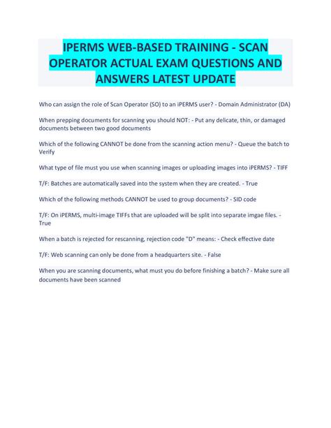 Iperms Web Based Training Scan Operator Actual Exam Questions And