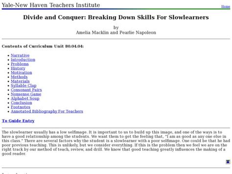 Divide And Conquer Breaking Down Skills For Slowlearners Lesson Plan