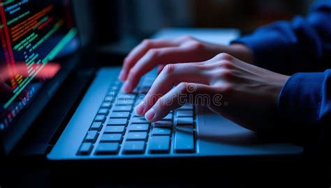 Hands Typing Laptop Keyboard Closeup Working Coding Programming