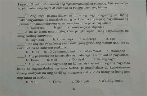 Panuto Basahin At Unawain Ang Mga Sumusunod StudyX